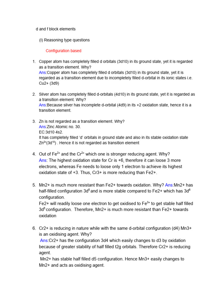 D and F Study Material | PDF | Transition Metals | Lanthanide