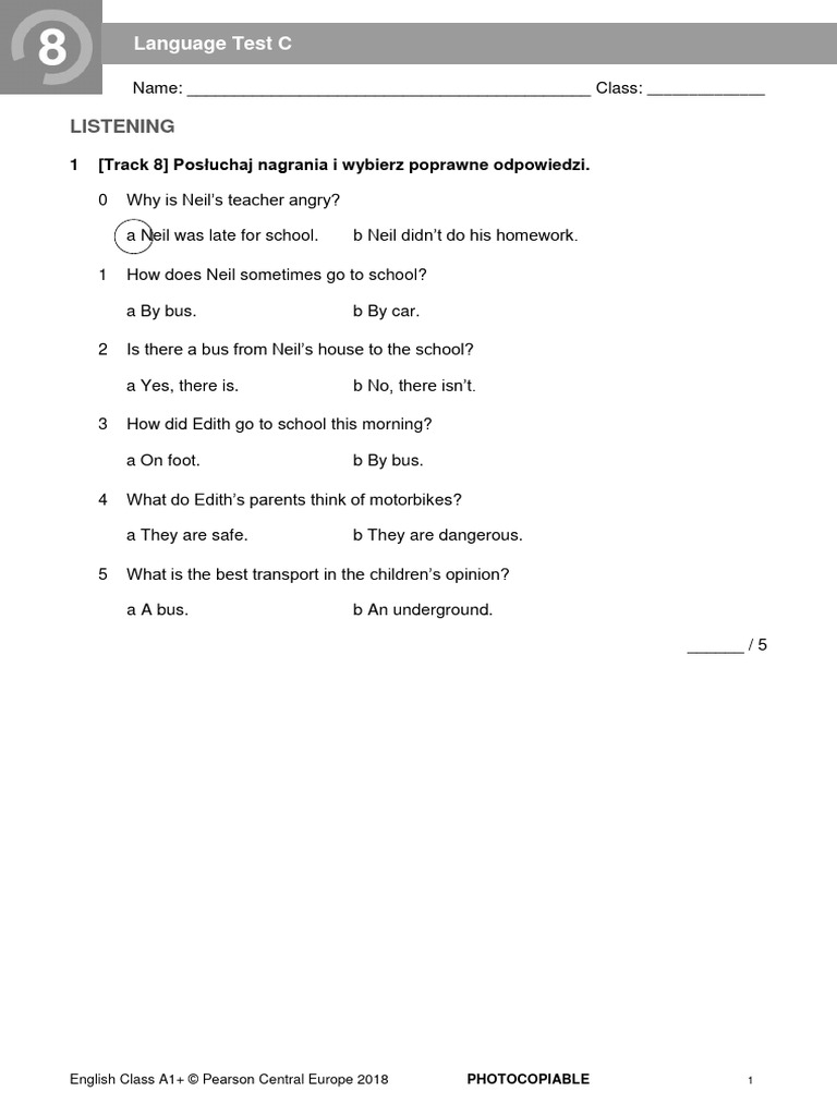 EC - A1P - Language Test 8C | PDF