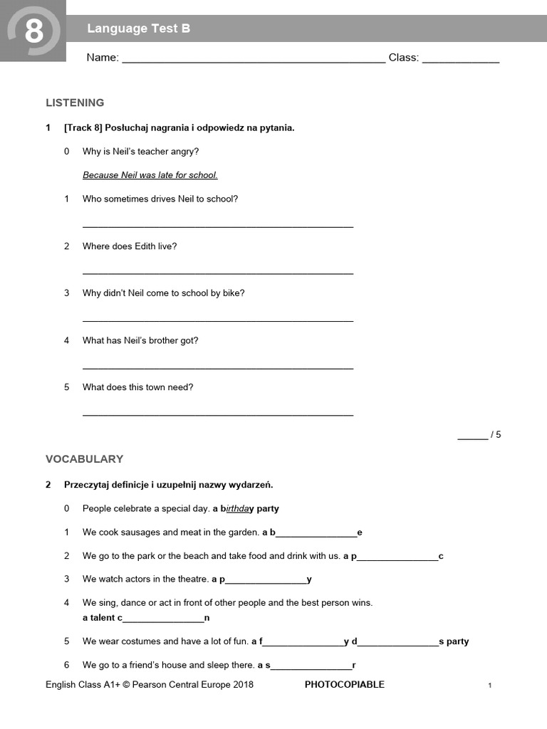 EC - A1P - Language Test 8B | PDF