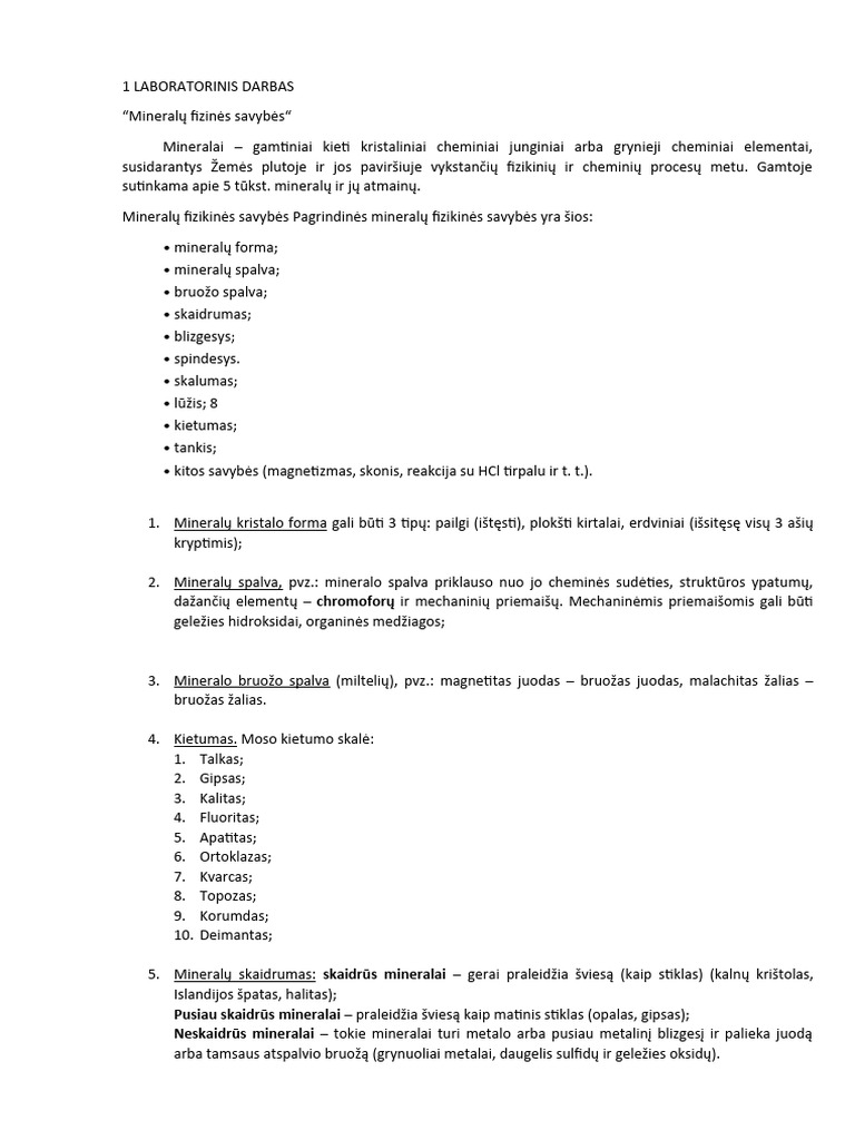 Geologija 1-Laboratorinis-Darbas | PDF