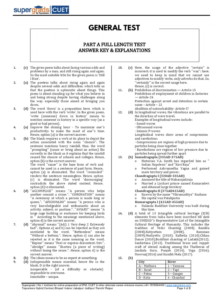 Cuet PG Part A General Test Answer Key Explanations 027a0f72f842f | PDF