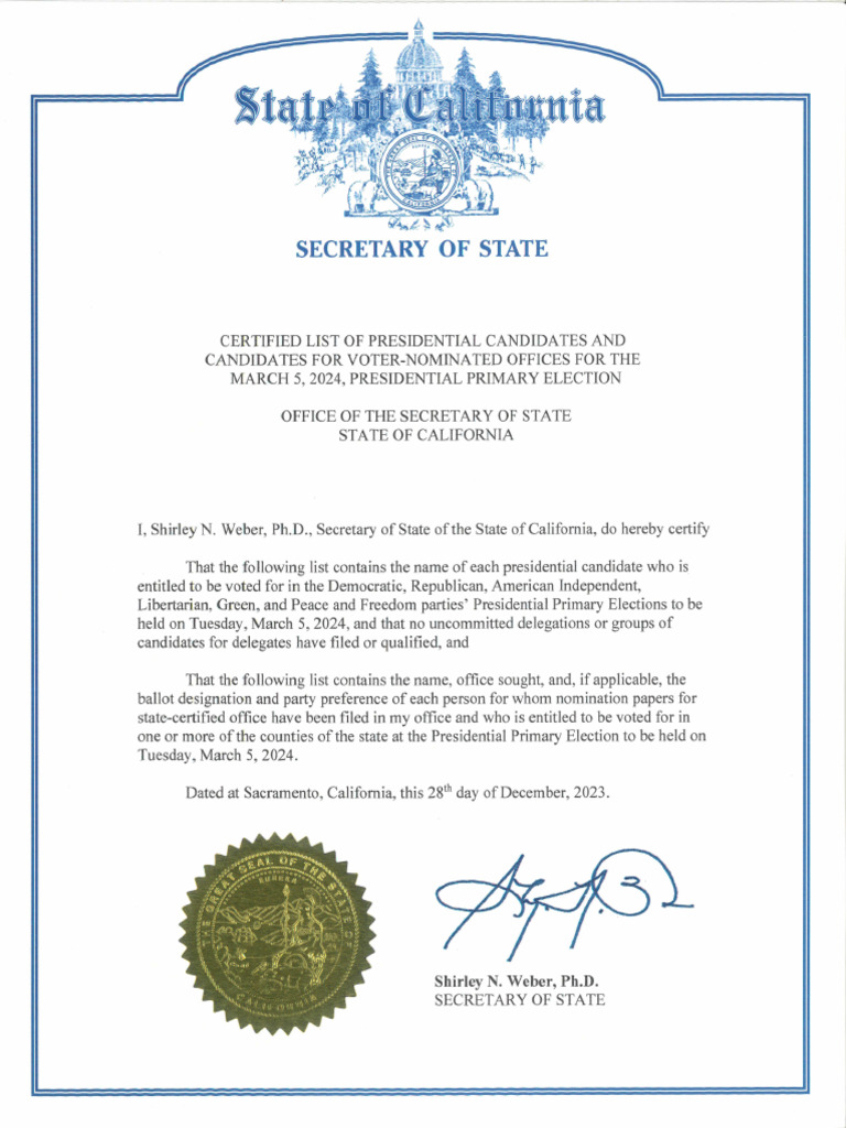 California 2024 Presidential Candidates List | PDF | Republican Party ...