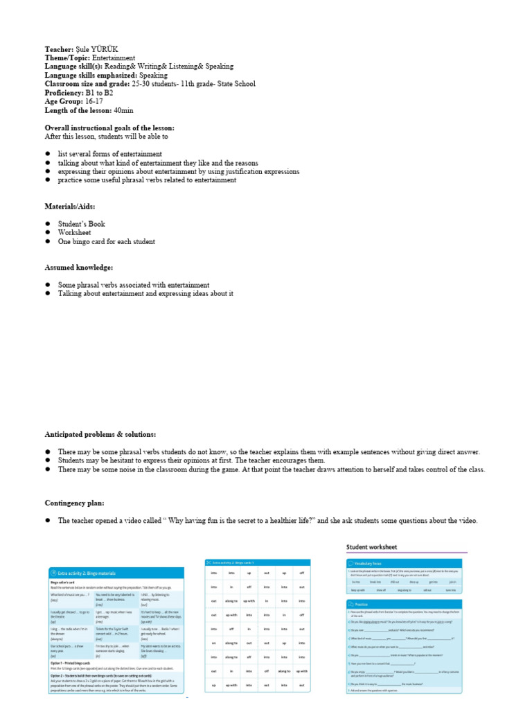 Entertainment Lesson Plan | PDF | Teachers | Entertainment