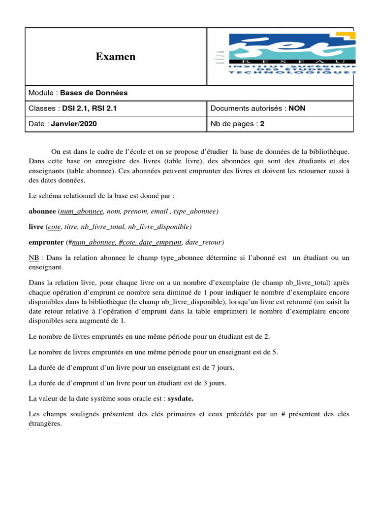 Correction Examen BD s1 19 - 20 | PDF