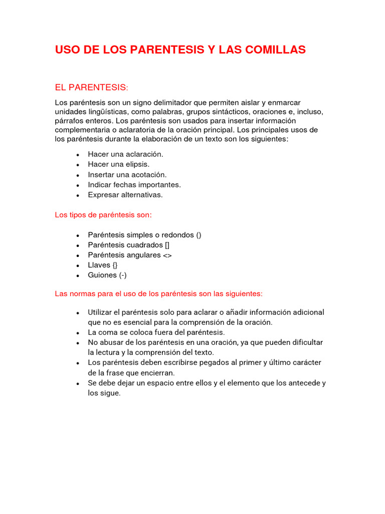 Uso de Los Parentesis y Las Comillas | PDF | Comillas | Soporte