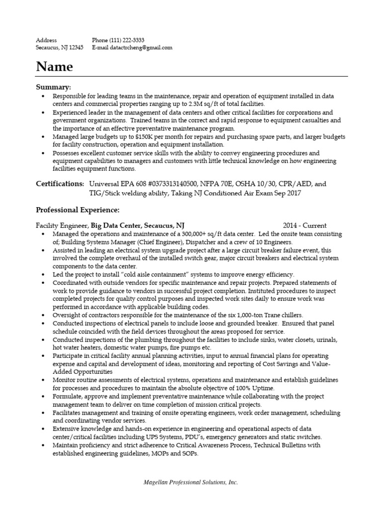 Data Center Chief Engineer | PDF | Data Center