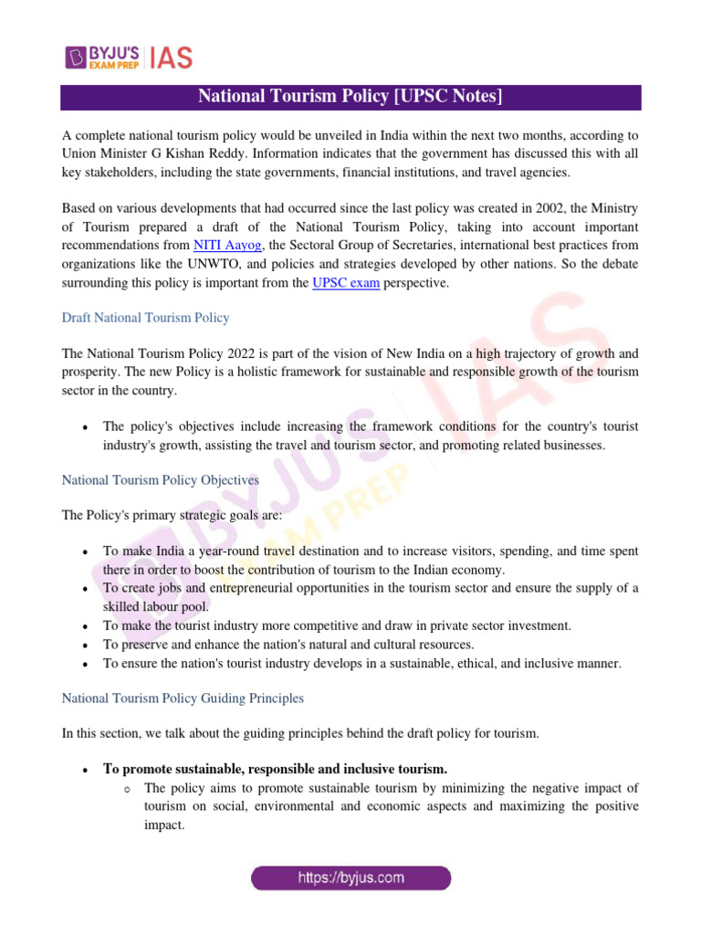 National Tourism Policy | PDF | Tourism | Sustainability