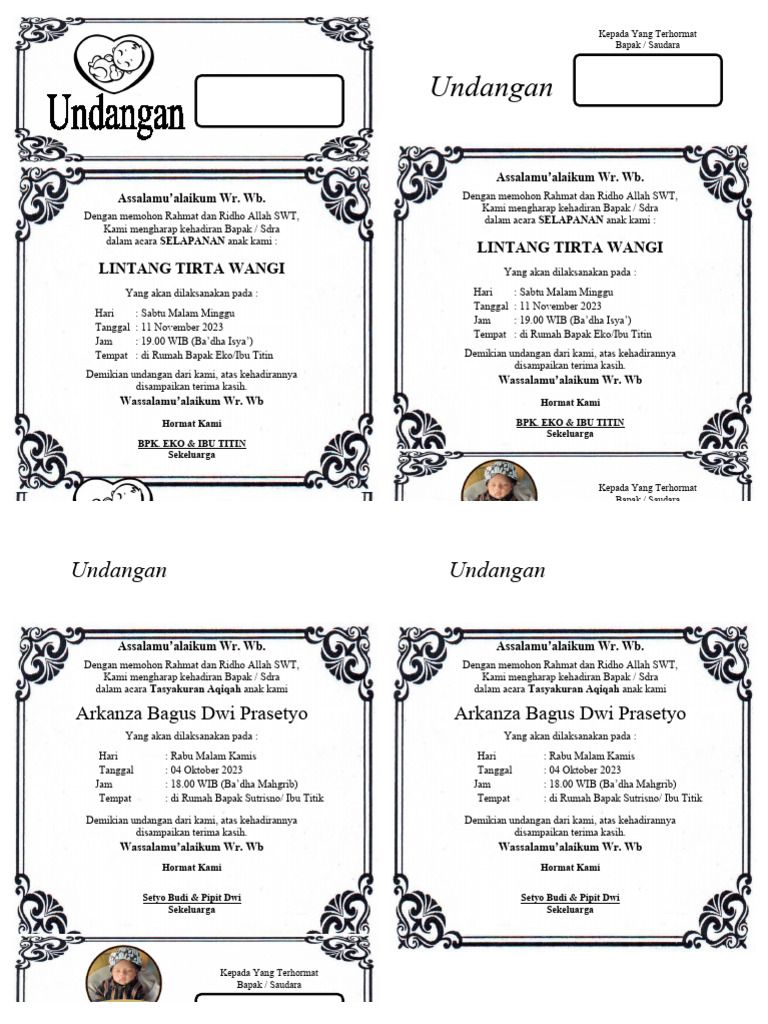 Contoh Undangan Selapanan dan Aqiqah | PDF