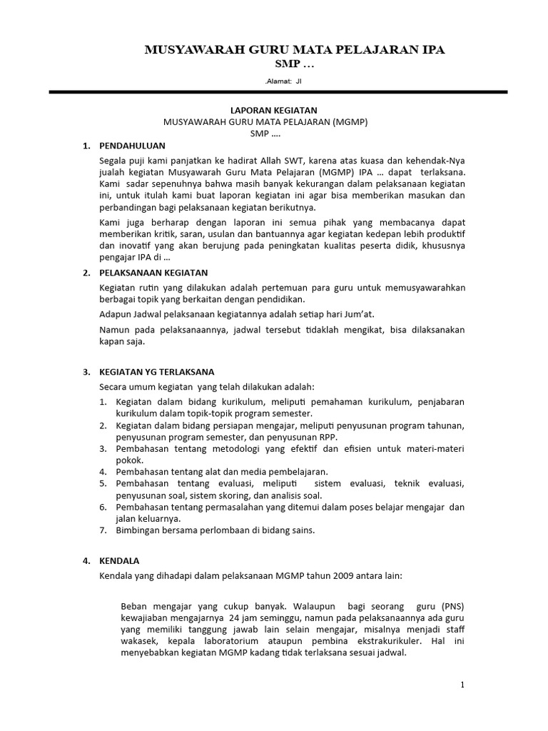 Laporan MGMP IPA Upload | PDF