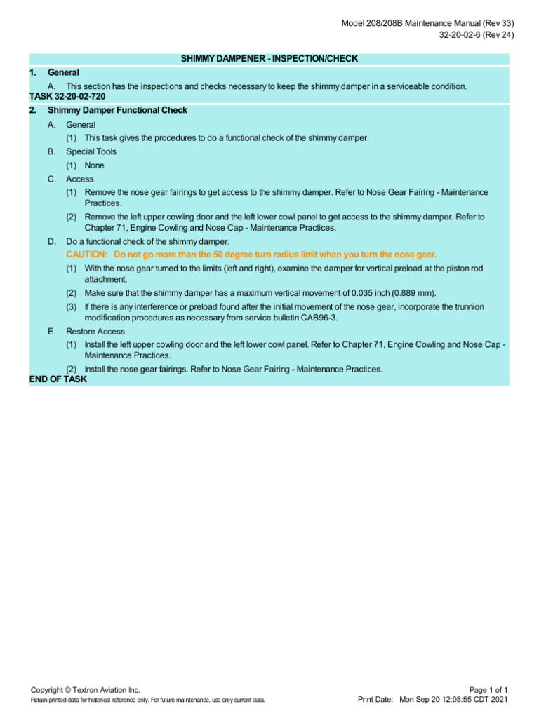 Shimmy Dampener - Inspection and Check | PDF | Computers | Technology & Engineering