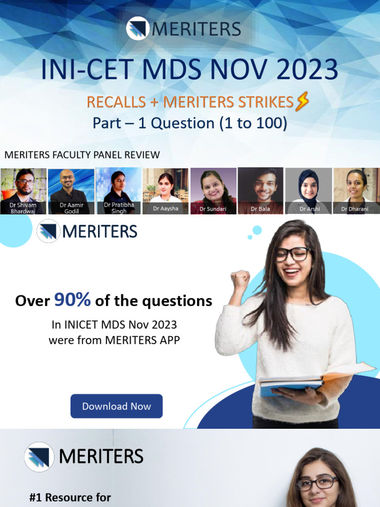 Ini-Cet Mds Nov 2023 Recall 1-100 Questions - Meriters Strikes-1 | PDF