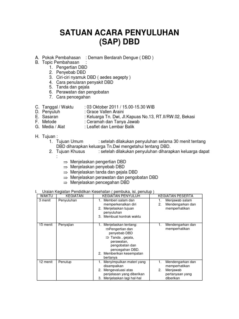 Sap (Satuan Acara Penyuluhan) DBD | PDF | Kesehatan Holistik