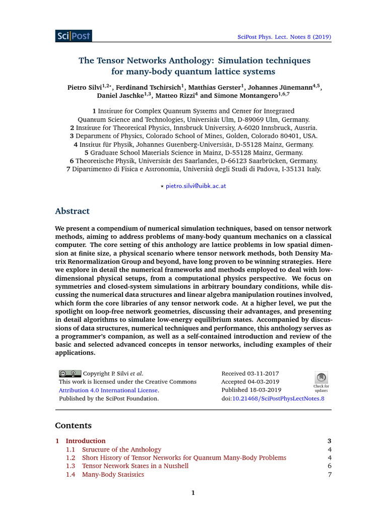 The Tensor Networks Anthology | PDF | Tensor | Spin (Physics)