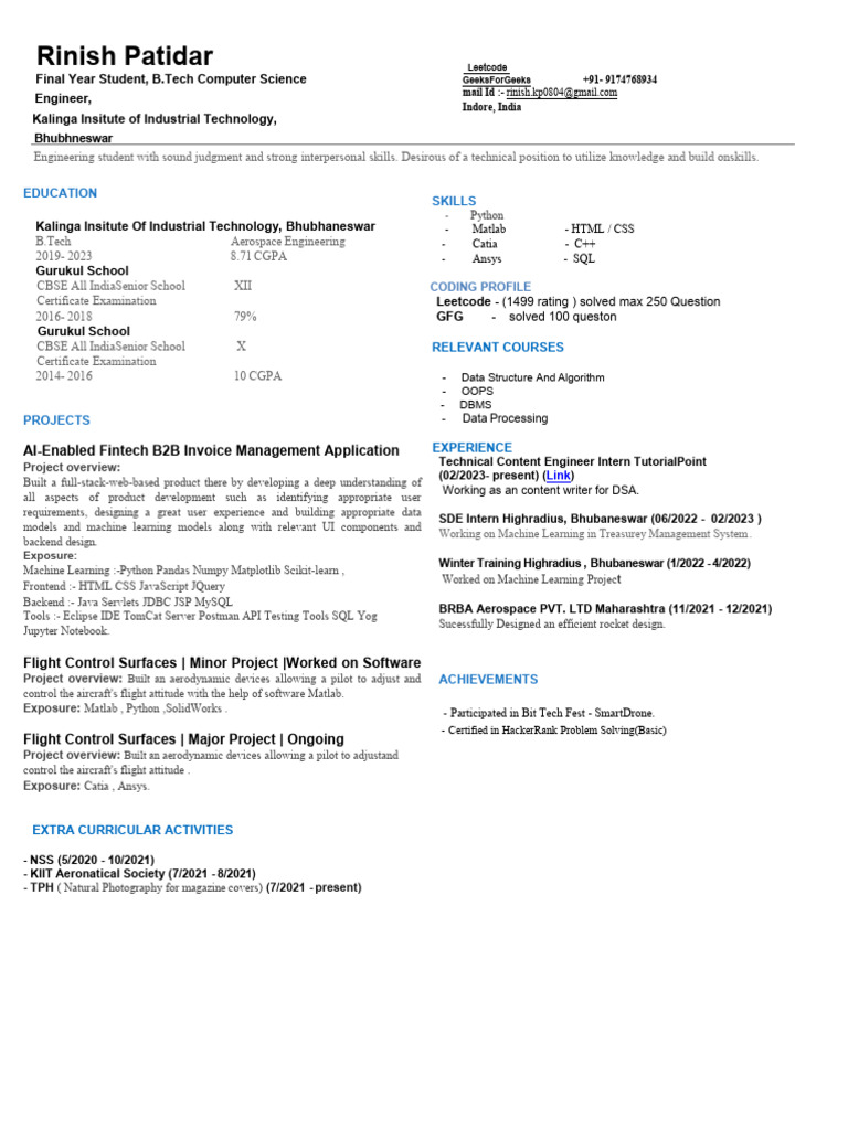 Rinish Patidar - Resume - 1 | PDF