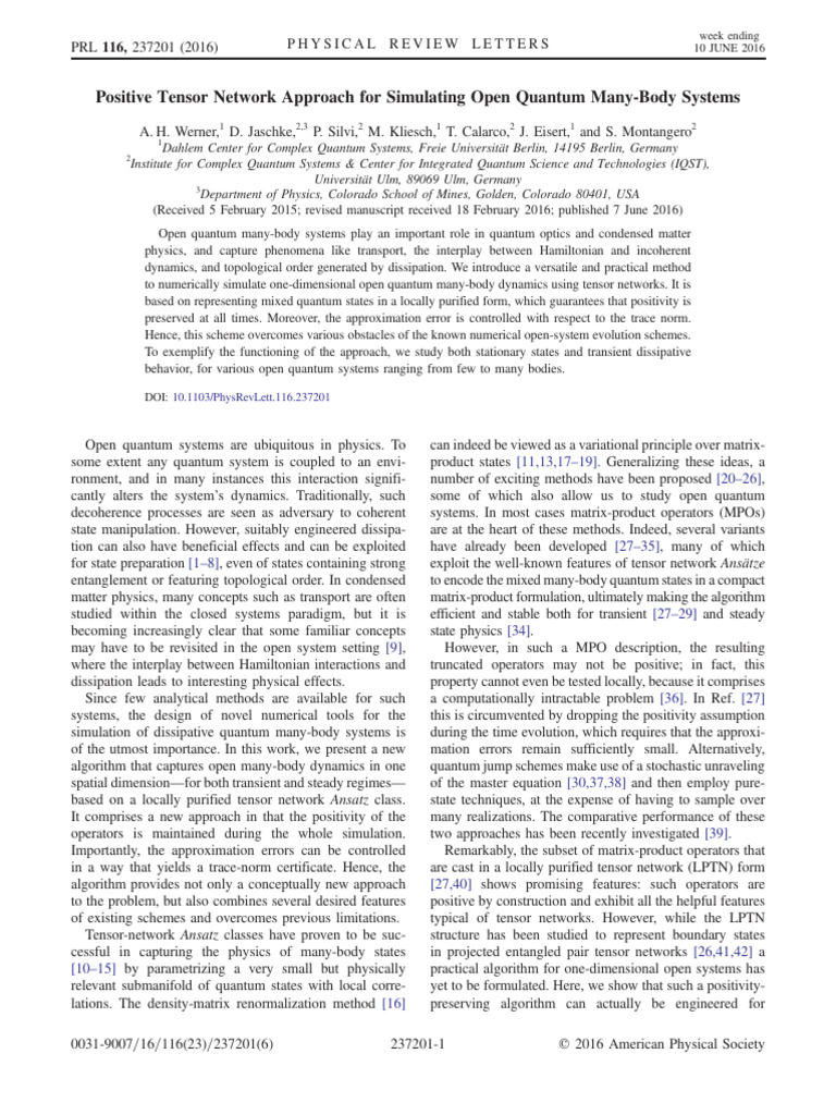 Positive Tensor Network Approach For Simulating Open Quantum Many-Body Systems | PDF