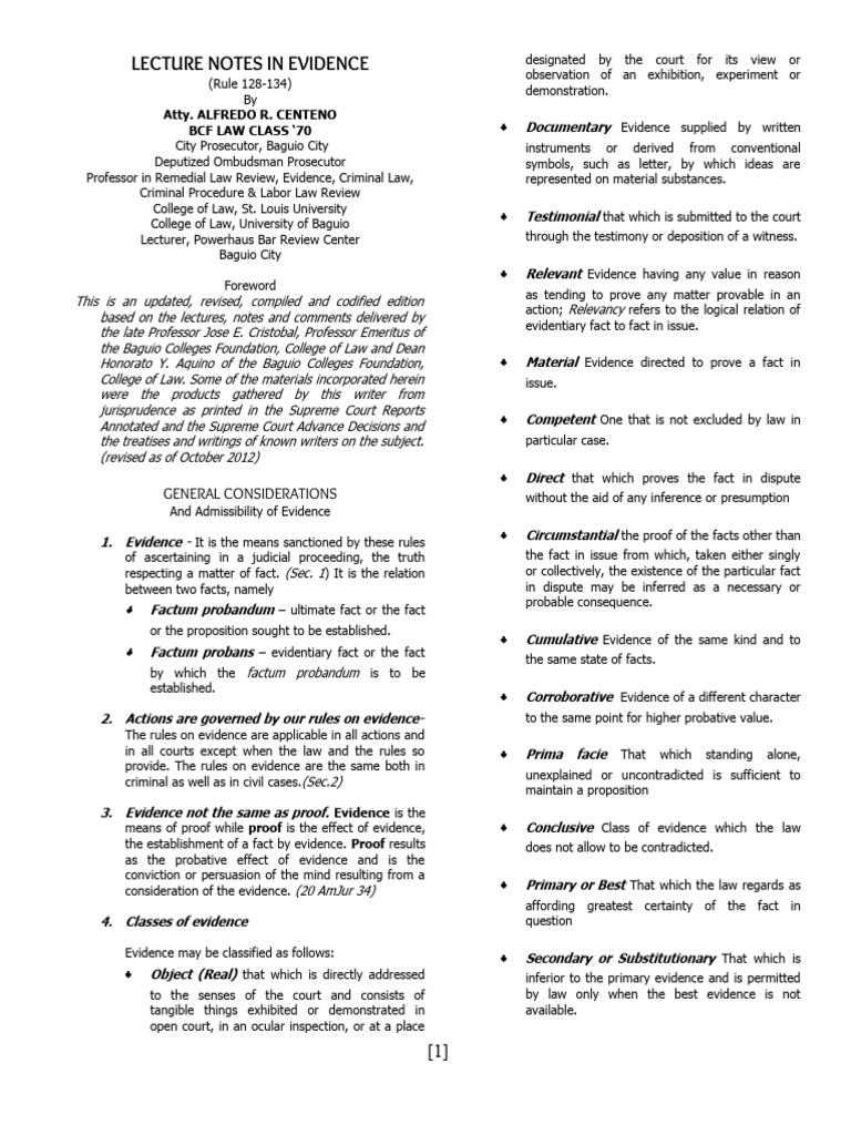 Lecture Notes in Evidence-Bar | Download Free PDF | Evidence (Law ...