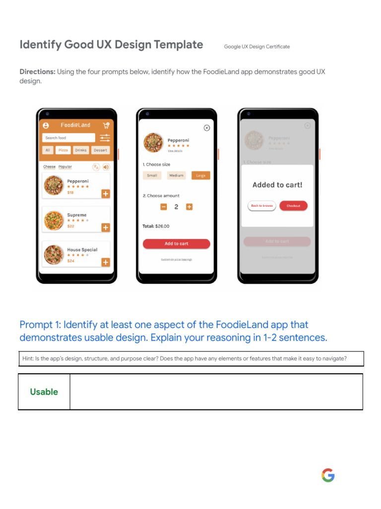 Google UX Design Certificate - Identify Good UX Design (Template) | PDF ...