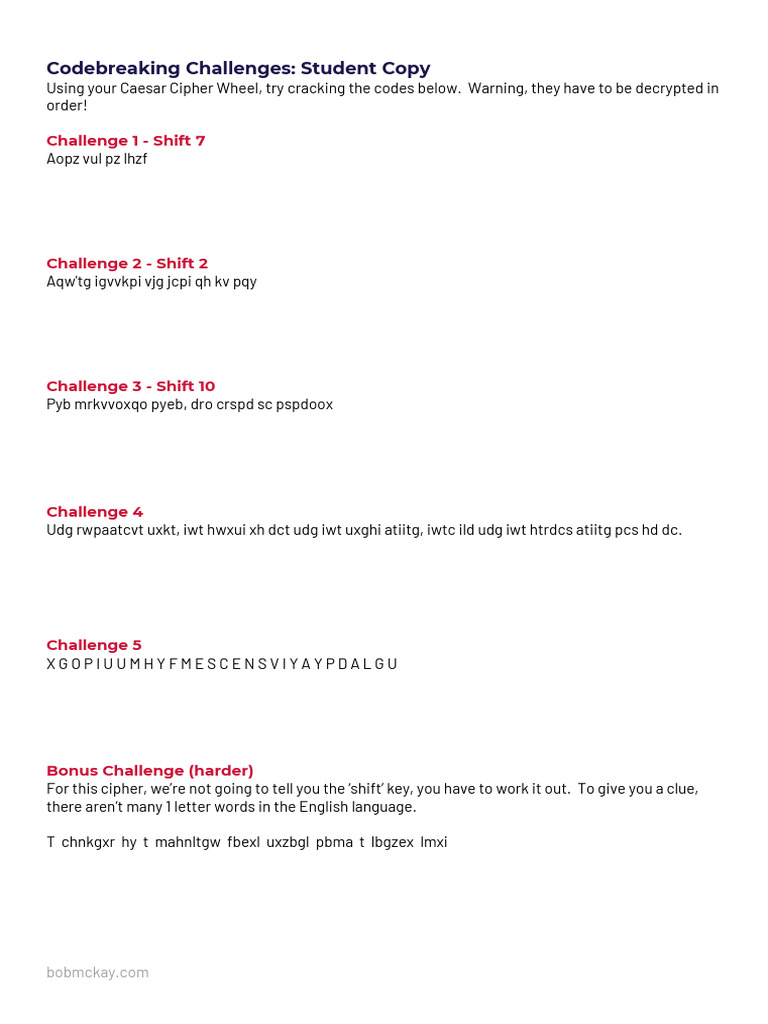 Caeser Cipher Code Breaking Cryptography Examples Pdf 