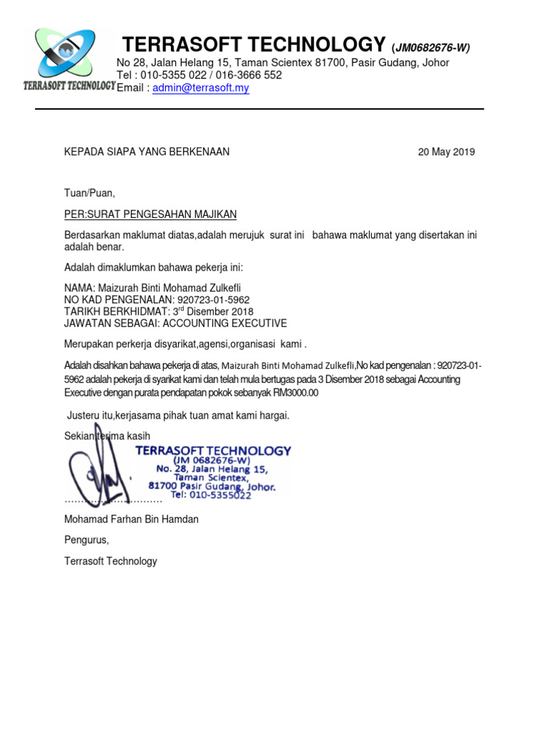 Contoh Surat Pengesahan 1 | PDF