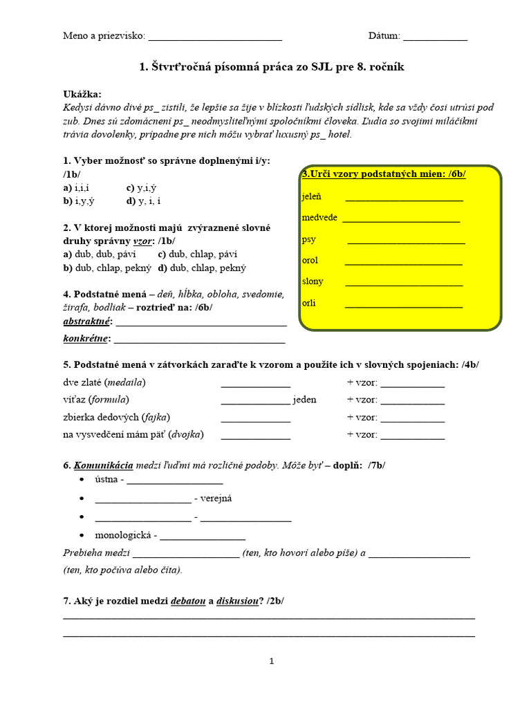 Štvrťročná Písomná Práca Zo SJL | PDF