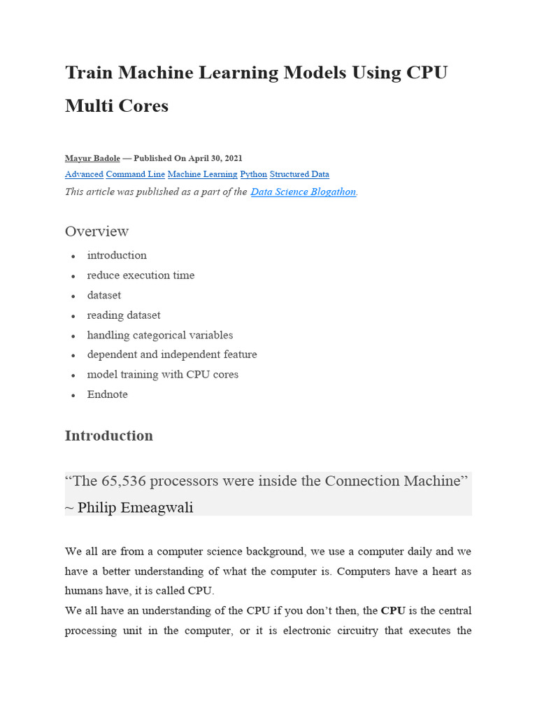 Train Machine Learning Models Using CPU Multi Cores | PDF