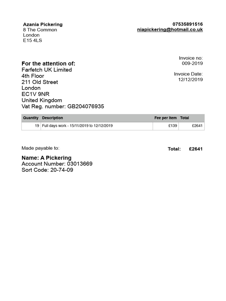 Nia Farfetch Invoice 009-2019 | PDF