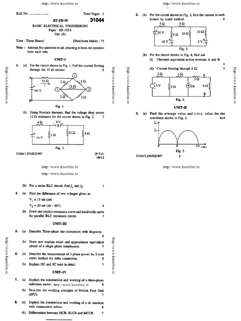 Btech 1 Sem Basic Electrical Engineering 31044 Dec 2019 | PDF