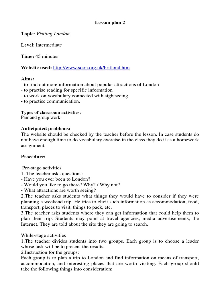 English - Visiting London Lesson Plan - Pol | PDF | Teachers | Lesson Plan