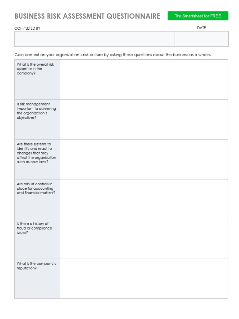 IC Business Risk Assessment Questionnaire 10836 PDF | PDF | Risk | Goal