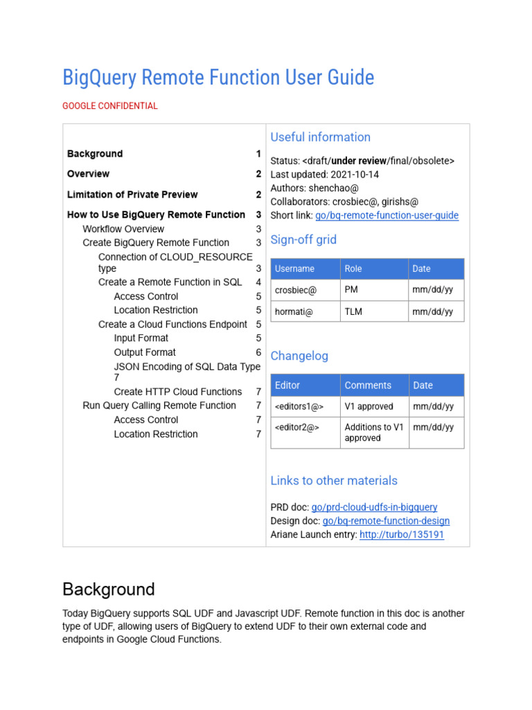 BigQuery Remote Function User Guide | PDF | Parameter (Computer Programming) | Json