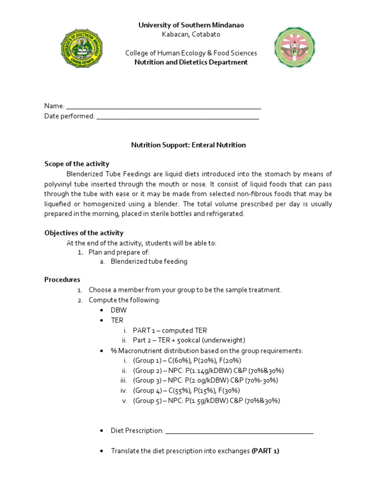 Enteral Nutrition Lab | PDF | Foods | Diet Food