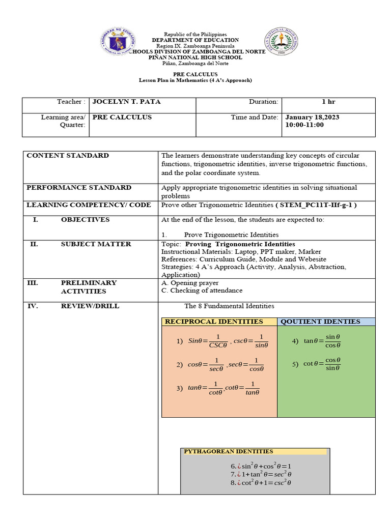 Cot Pre Cal January 18,2023-1 | PDF | Trigonometric Functions ...