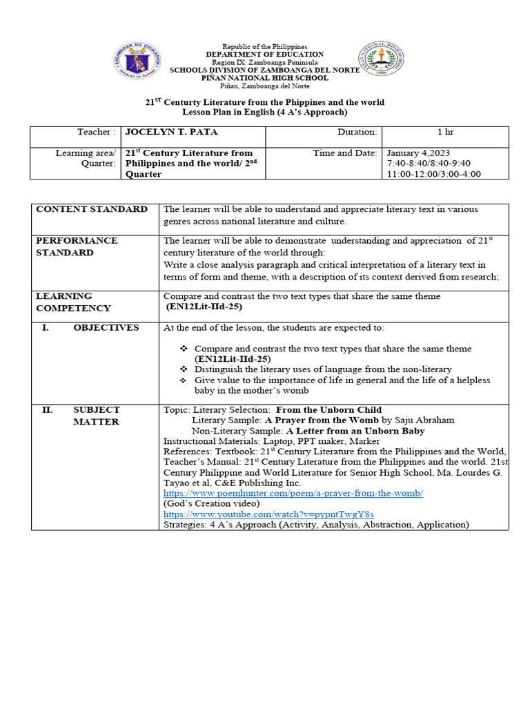 Lesson Plan January 4,2023 | Download Free PDF | Lesson Plan | Learning