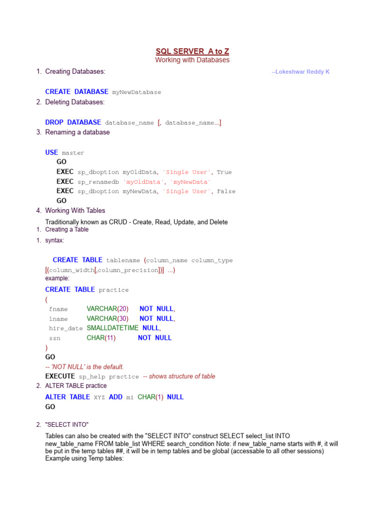 SQL Server Ato Z | PDF