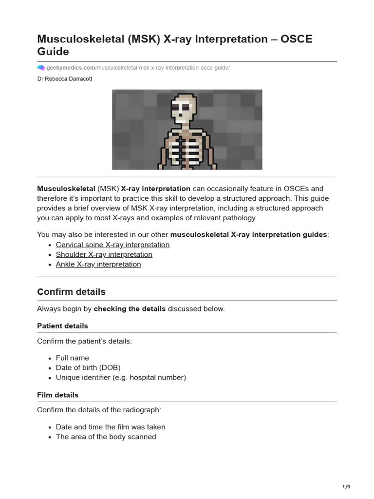 Musculoskeletal MSK X-Ray Interpretation OSCE Guide | PDF | Bone | Anatomical Terms Of Location