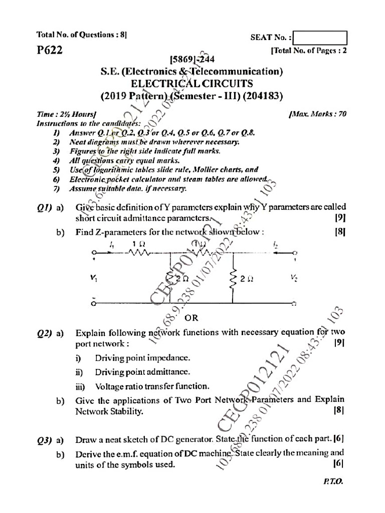 Electrical Circuits QP 2019 Pattern | PDF