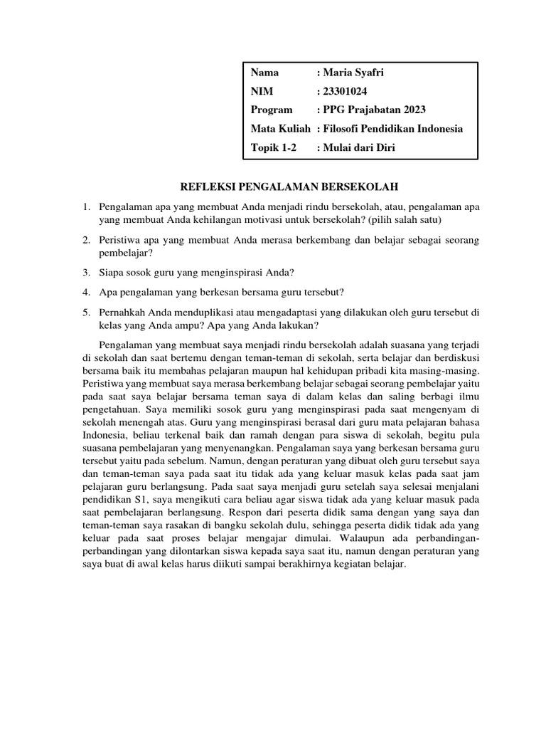 T1-2 Mulai Dari Diri FPI - Maria Syafri | PDF | Karier & Perkembangan | Pengembangan Diri