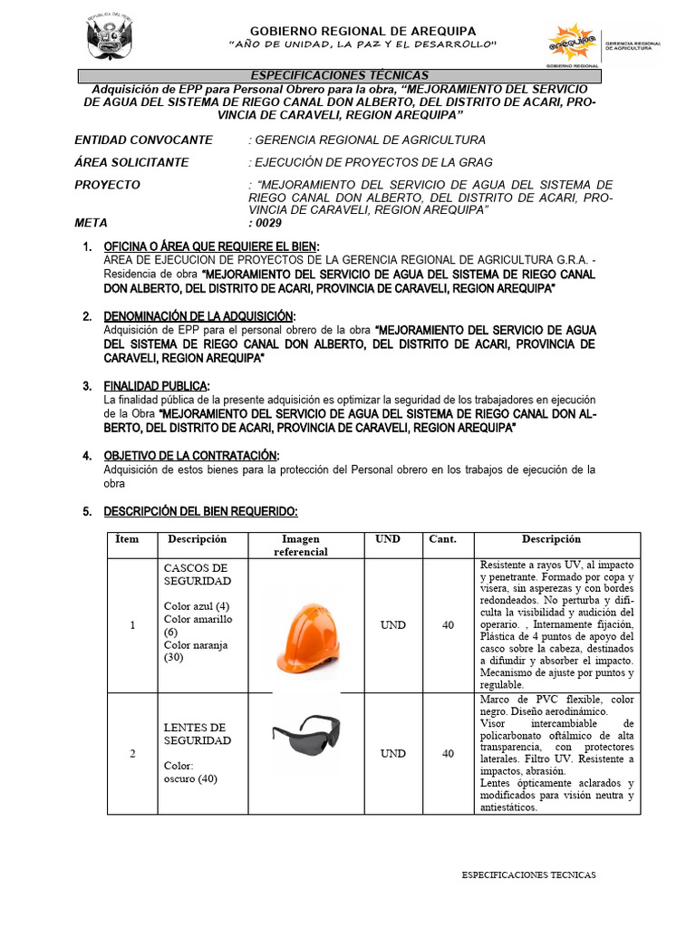 Adquisicion de EPPS PARA PERSONAL OBRERO | PDF | Color | Acero