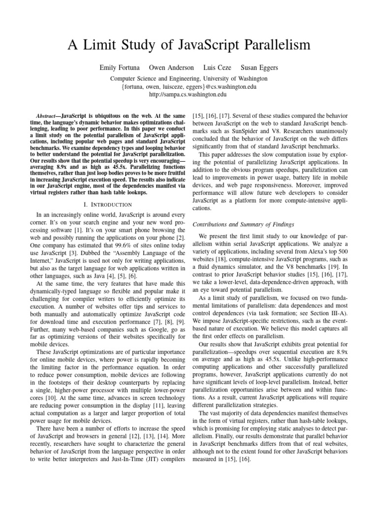 A Limit Study of Javascript Parallelism | PDF | Java Script | Document Object Model