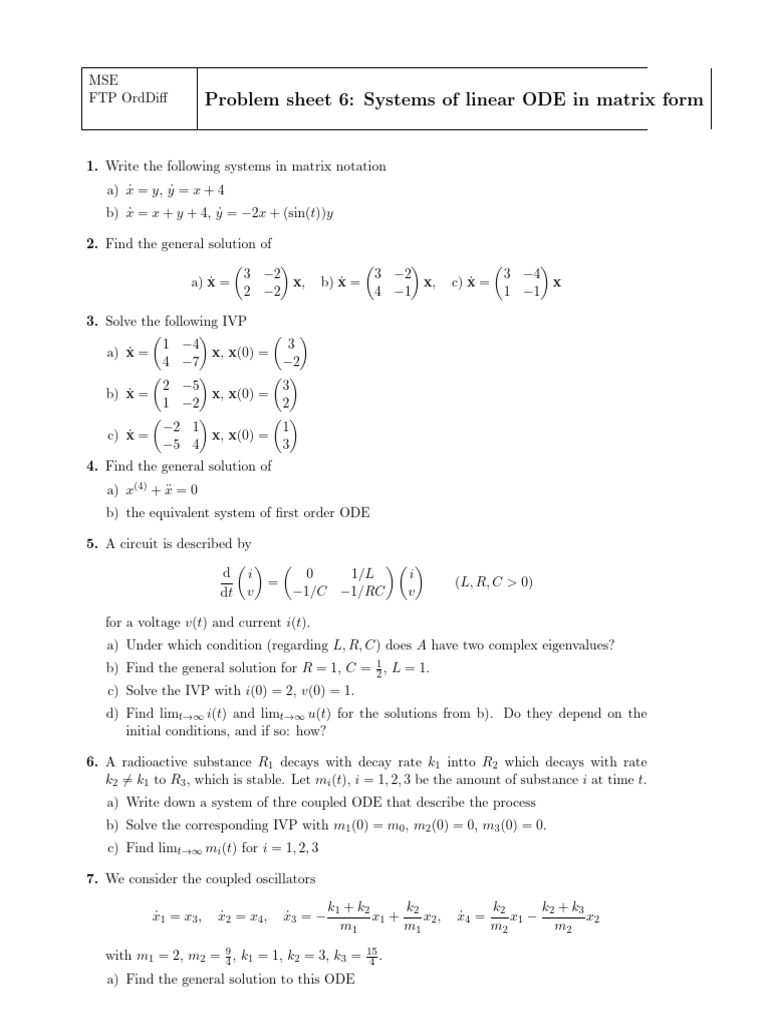 06 Ex Linear Systems | PDF | Ordinary Differential Equation | Eigenvalues And Eigenvectors
