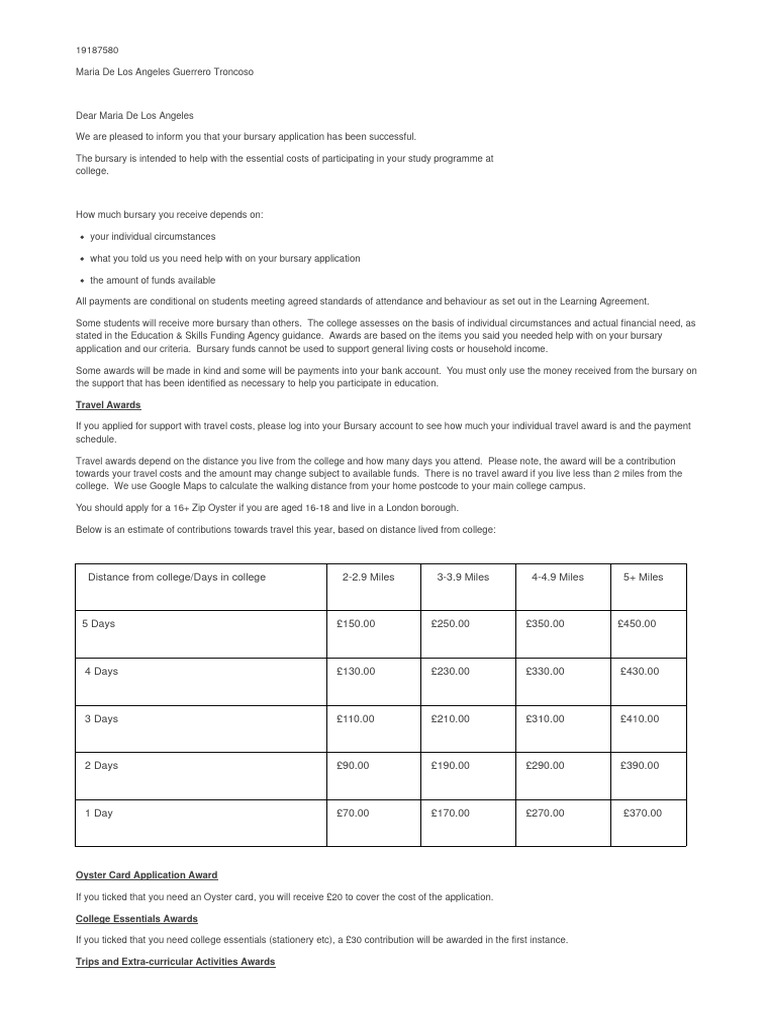 Bursary Award Confirmation and Details | PDF
