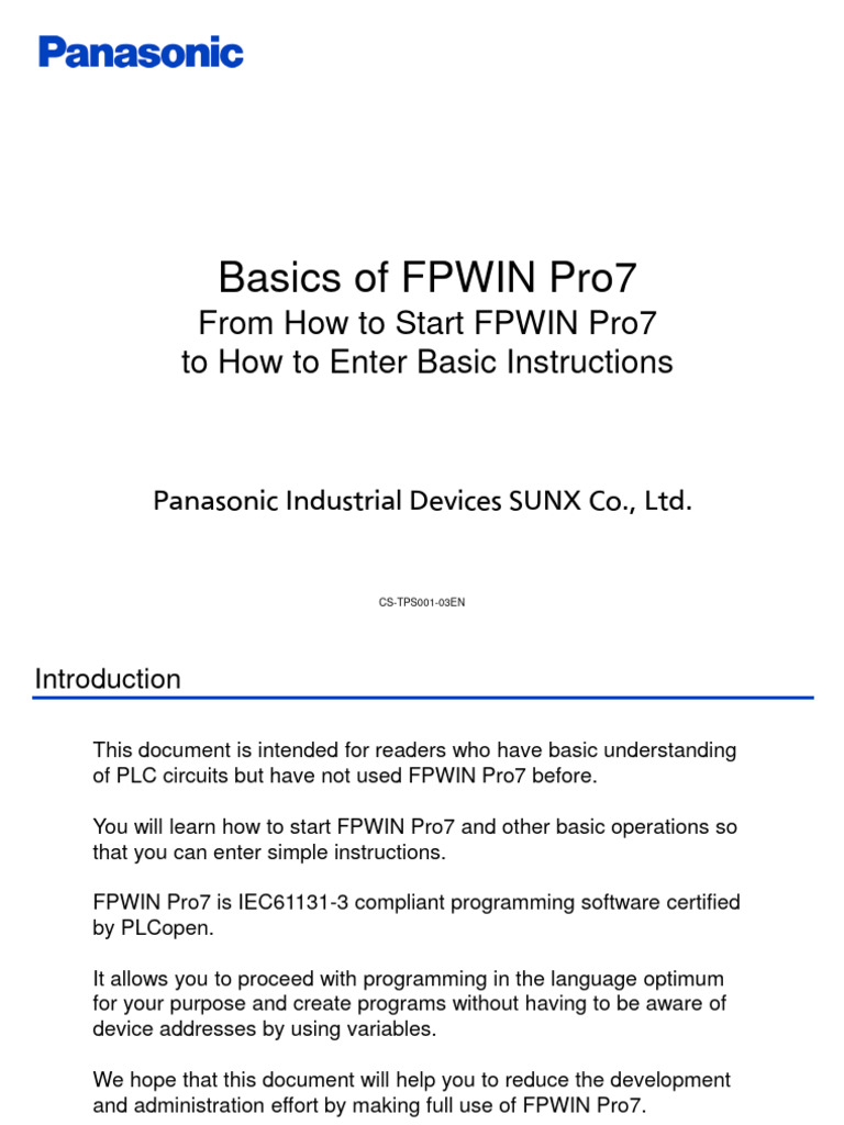 FPWIN Pro7 Basics and Manual Guide | PDF