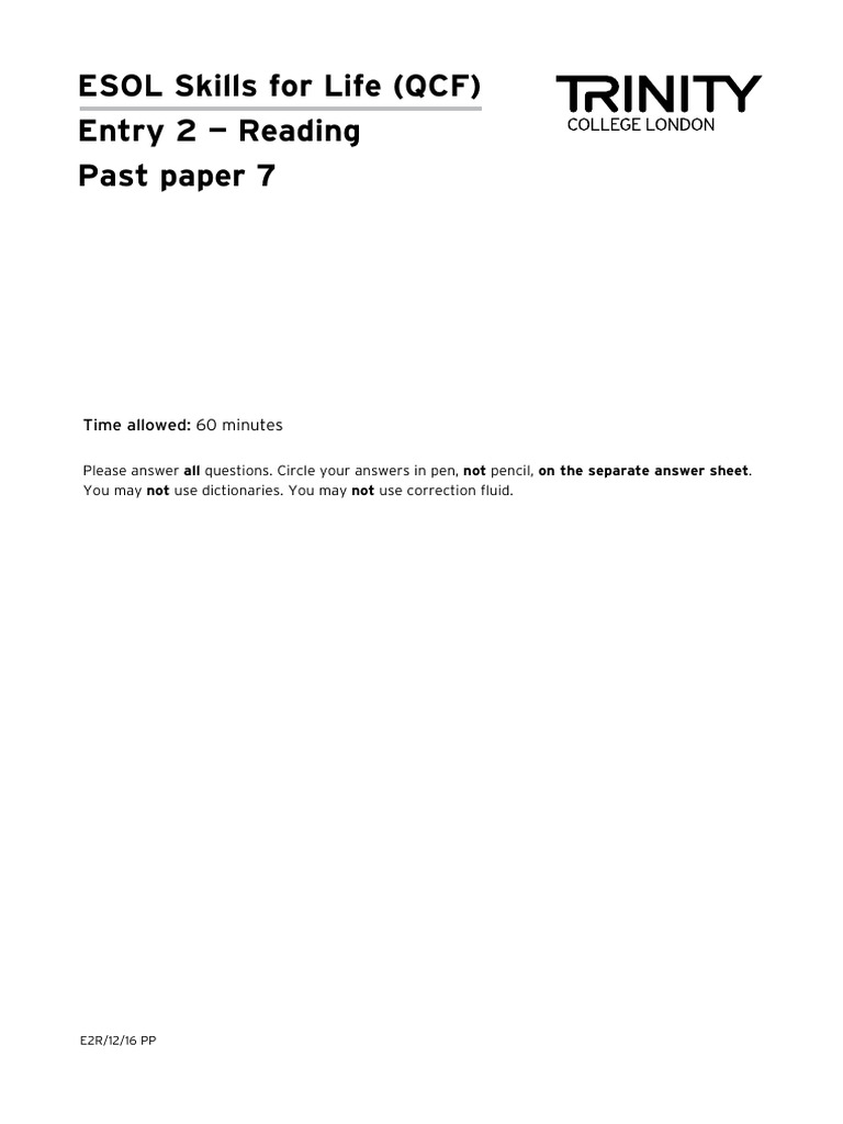 Past Exam Paper 7 - SFL E2 Reading | PDF