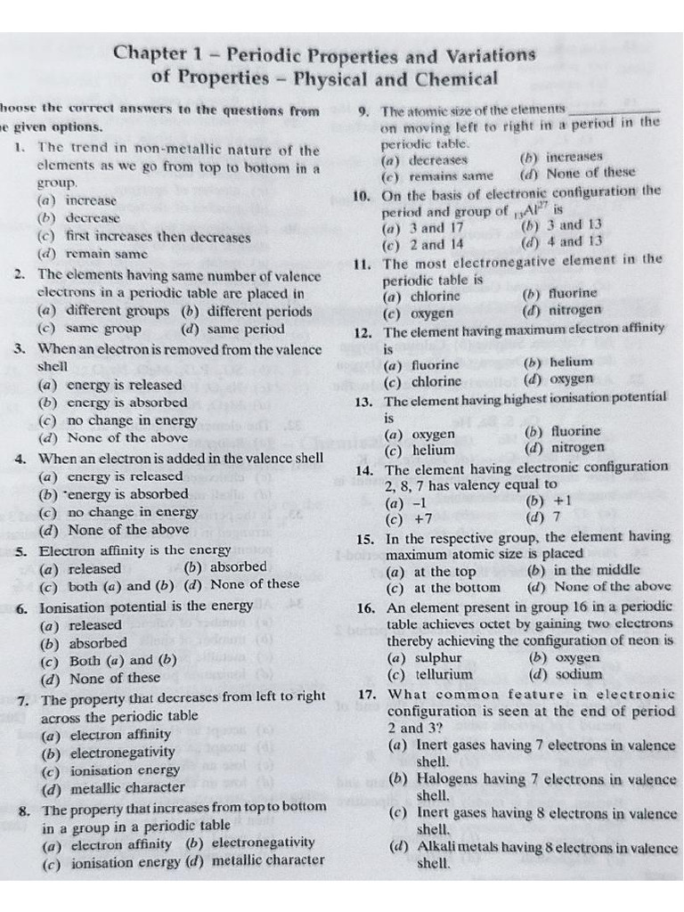 ICSE X Chemistry MCQ | PDF