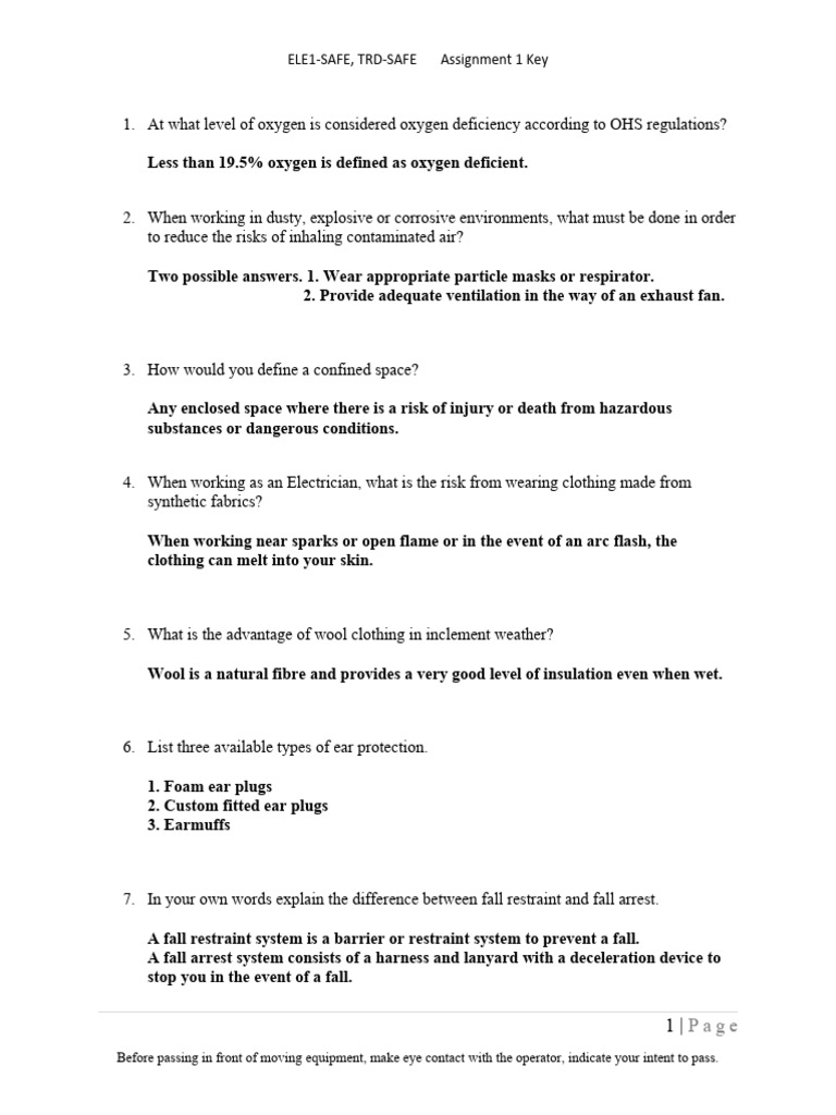 ELE1-TRD-SAFE Assignment 1key | PDF