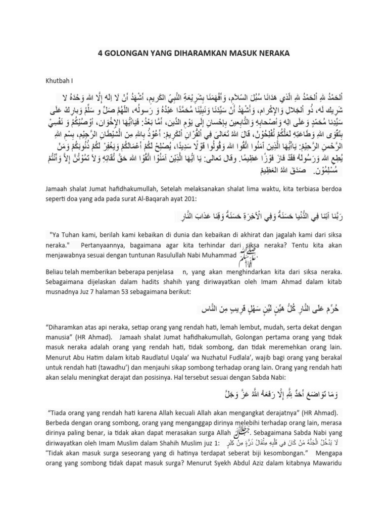 4 Golongan Yang Diharamkan Masuk Neraka | PDF 4 Golongan Yang Diharamkan Masuk Neraka | PDF