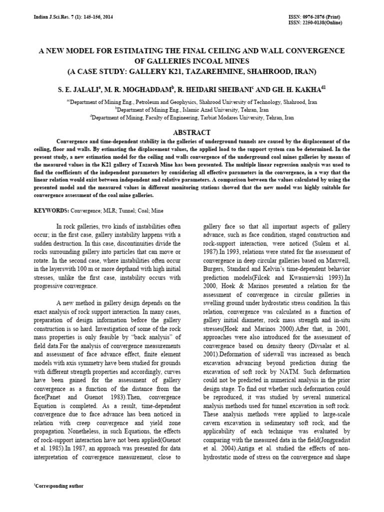 A New Model For Estimating The Final Ceiling and Wall Convergence | PDF