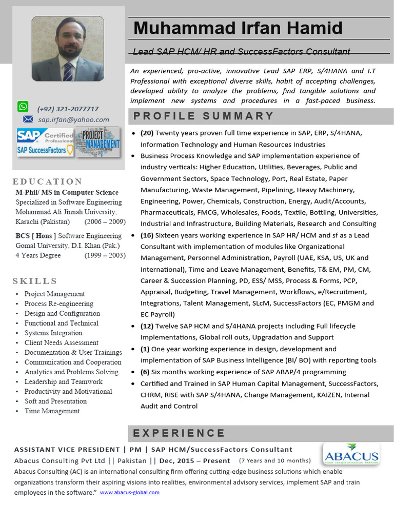 Lead SAP HCM and SuccessFactors Consultant Resume | PDF | Human ...