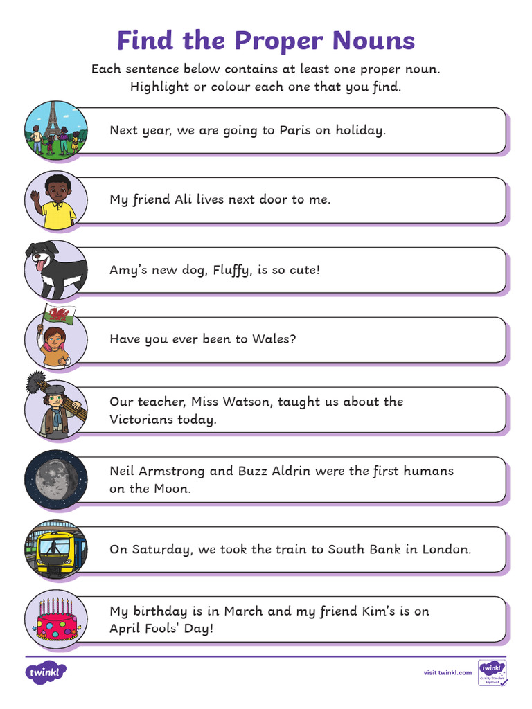T e 1674734401 Find The Proper Nouns Activity Sheet - Ver - 1 | PDF