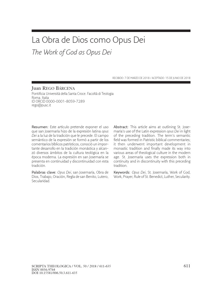 La Obra de Dios Como Opus Dei | PDF | Gracia divina | Agustín De Hipopótamo